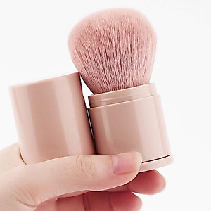 Retractable Kabuki Foundation Brush Travel Face Blush Brush for Mineral Powder, Contouring, Cream (Black + Pink 2Pcs)