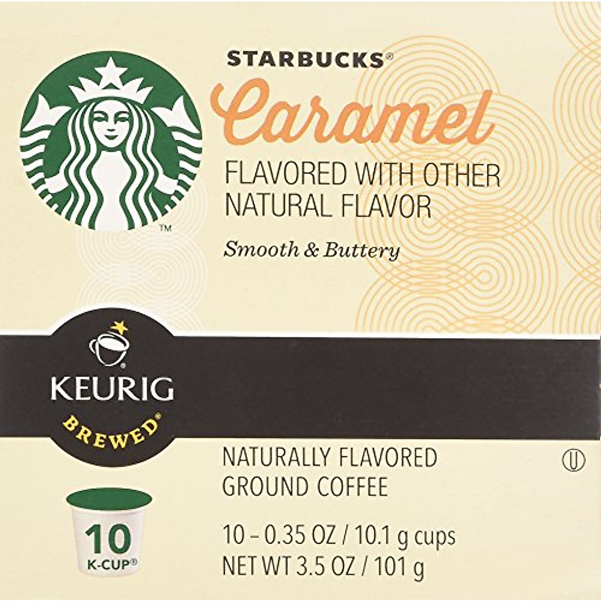 Starbucks Flavored Coffee K-Cup Pods, Caramel Flavored Coffee, Made without Artificial Flavors, Keurig Genuine K-Cup Pods, 10 CT K-Cups/Box (Pack of 1 Box)