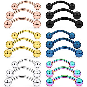 SCERRING 18PCS 12G Stainless Steel Eyebrow Tragus Helix Rook Daith Earrings Tongue PA Nipple Ring Barbell with Balls Body Piercing Jewelry 12mm 14mm 16mm Mix Color