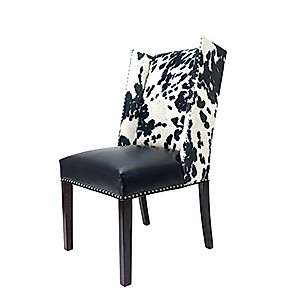 Sole Designs Rexford Collection Faux Leather and Fabric Upholstered Wingback Dining Chair with Holstein Pattern and Nailhead Trim, Set of 2, Black