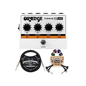 Orange Amps Terror Stamp 20W Hybrid Valve Solid State Guitar Amplifier Bundle with Blucoil 10' Straight Instrument Cable (1/4"), 2-Pack of Pedal Patch Cables, and 4-Pack of Celluloid Guitar Picks