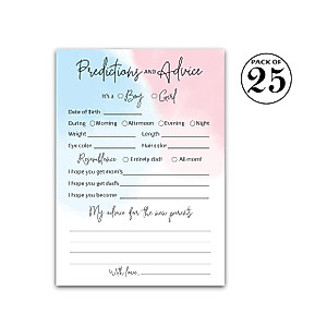 GENDER REVEAL Prediction and Advice Cards - Pack of 25 - Minimalist Blue or Pink Baby Shower Games, New Parents, Mom & Dad to be, Mommy & Daddy Message, Coed Shower Activity Keepsake Book G752-PDAV