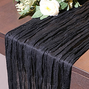 Snowkingdom 13Ft Black Cheesecloth Table Runner, 160inch Long Cheese Cloth Boho Gauze Table Runner for Wedding Bridal Baby Shower Birthday Holiday Party Sheer Halloween Table Decorations