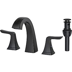 Bathroom Sink Faucet, Black Bathroom Faucets, Widespread Bathroom Faucet for Sink 3 Hole - 2-Handles Faucet with Pop Up Drain Assembly and 2 Water Supply Lines Faucets for RV Bath Vanity