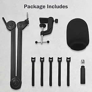 Boseen Boom Mic Arm Stand for Shure SM7B with SM7B Pop Filter, Upgraded Adjustable Suspension Scissor Mic Stand Desk Mount with Extension Tube for Video, Podcast, Gaming