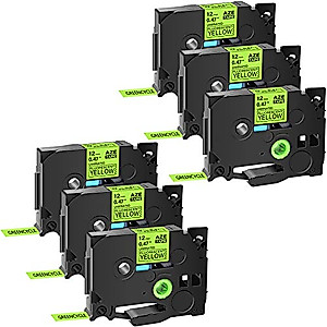 GREENCYCLE Compatible for Brother TZ TZE C31 AZe-C31 (1/2") 12mm x 5m Laminated Label Tape use in PTouch PTD210 PTH100 PTD400 PTD450 PT-P700 PTD600 Label Maker (Black on Fluorescent Yellow,6-Pack)