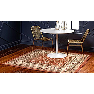 Unique Loom Voyage Collection Traditional Oriental Classic Intricate Design Area Rug, 4 ft 0 in x 4 ft 0 in, Terracotta/Ivory