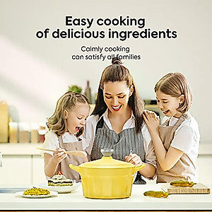 HUABANG Enameled Cast Iron Dutch Oven with Lid, 4.3Qt Pleated Cast Iron Pot w/Enamel Coating Suitable for All Kinds of Cookware,Induction Cooker,Dishwasher,3-5 Person Use,Home Baking (4.3Qt, Yellow)