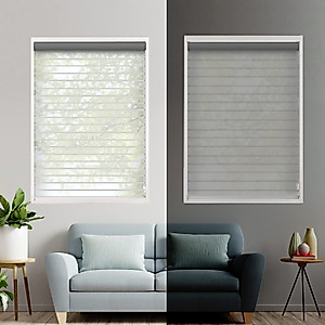 Tonature Custom Shangri-La Roller Shades Light Filtering Window Shades Room Darkeing Triple Sheer Shades Privacy Light Control for Day and Night Bedroom Office Study Light Grey XG6013-4