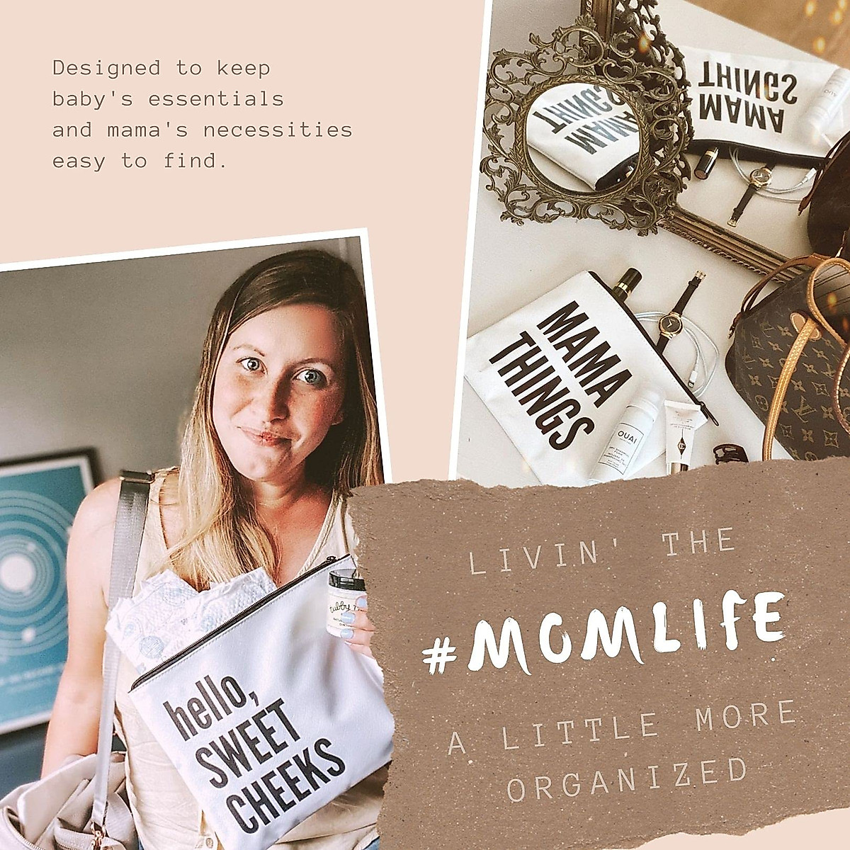 Lucky Love Diaper Bag Organizing Pouches | Set of 4 Including Diaper Clutch | Dry Wet Bag (White & Black)