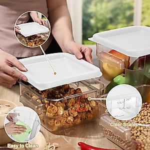 Barydat 4 Pcs Food Storage Container with Lids Set 2qt and 4qt Square Clear Commercial Containers with Scales Handles for Home Restaurant Kitchen Food Storage, Proof Dough, Marinating Meat (White)
