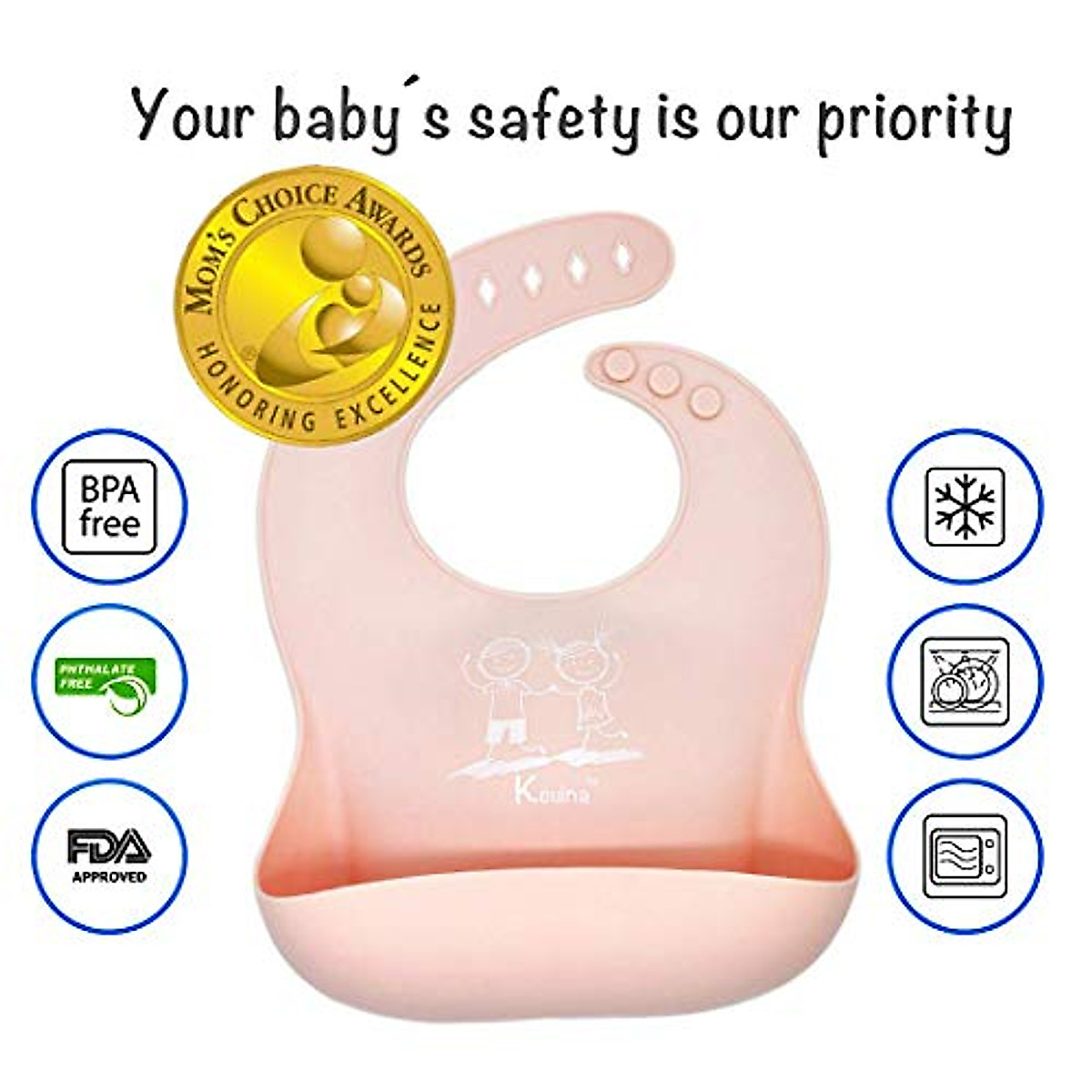 Kcuina Silicone Baby Feeding Set - Suction Plate, Bowl with Lid, Baby Spoons, and Bibs. First Stage Self-Feeding Utensils Set. Food Grade Silicone. BPA Free.