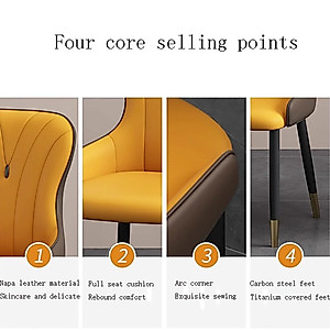 RILOOP Kitchen Napa Leather Dining Chairs Kitchen Living Room Lounge Counter Chairs Sturdy Carbon Steel Metal Legs Household Desk Chair Living Room Chairs/Off White+Grey