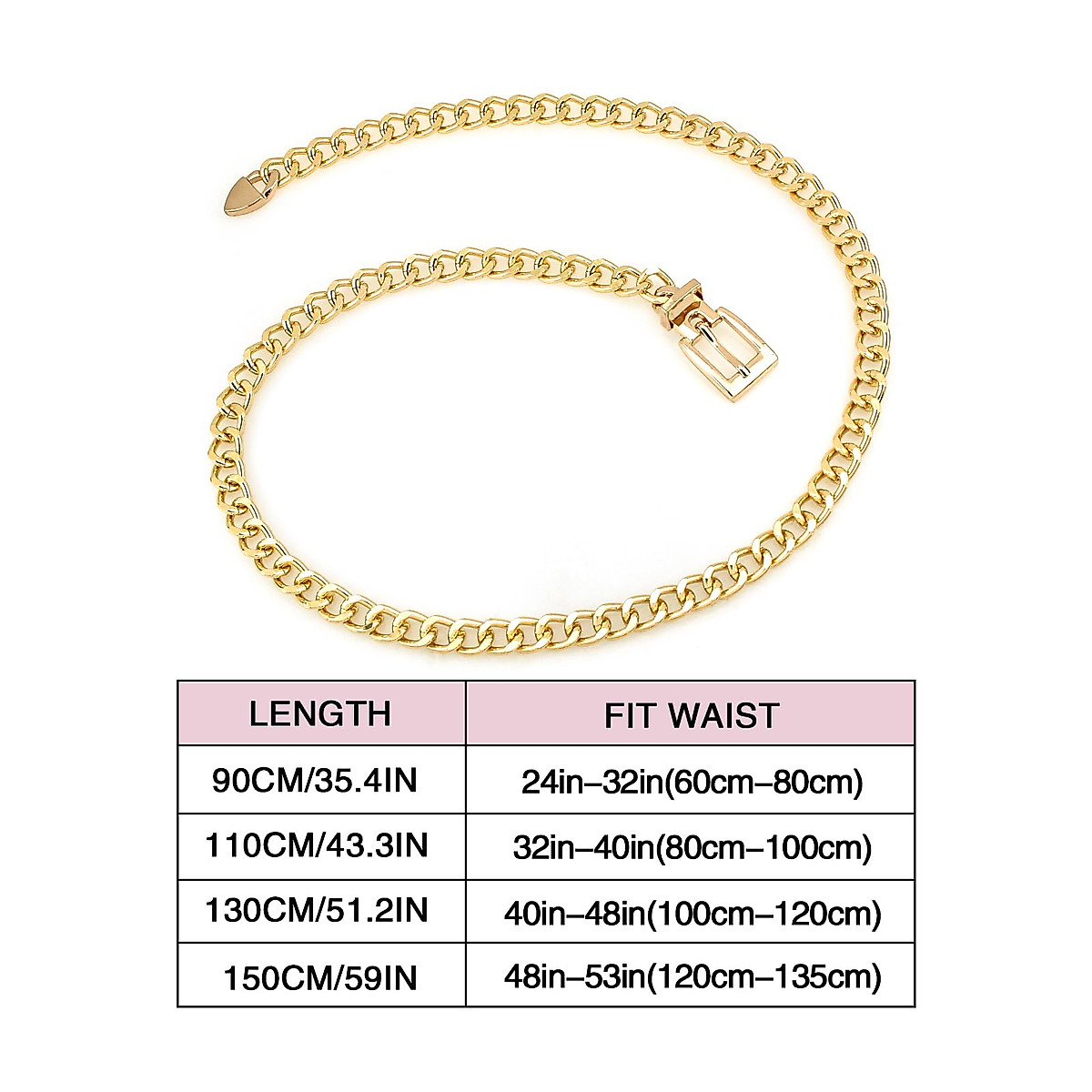 BAOKELAN Chain Belt for Women Chunky Waist Chain Belts for Dresses Gold 110CM
