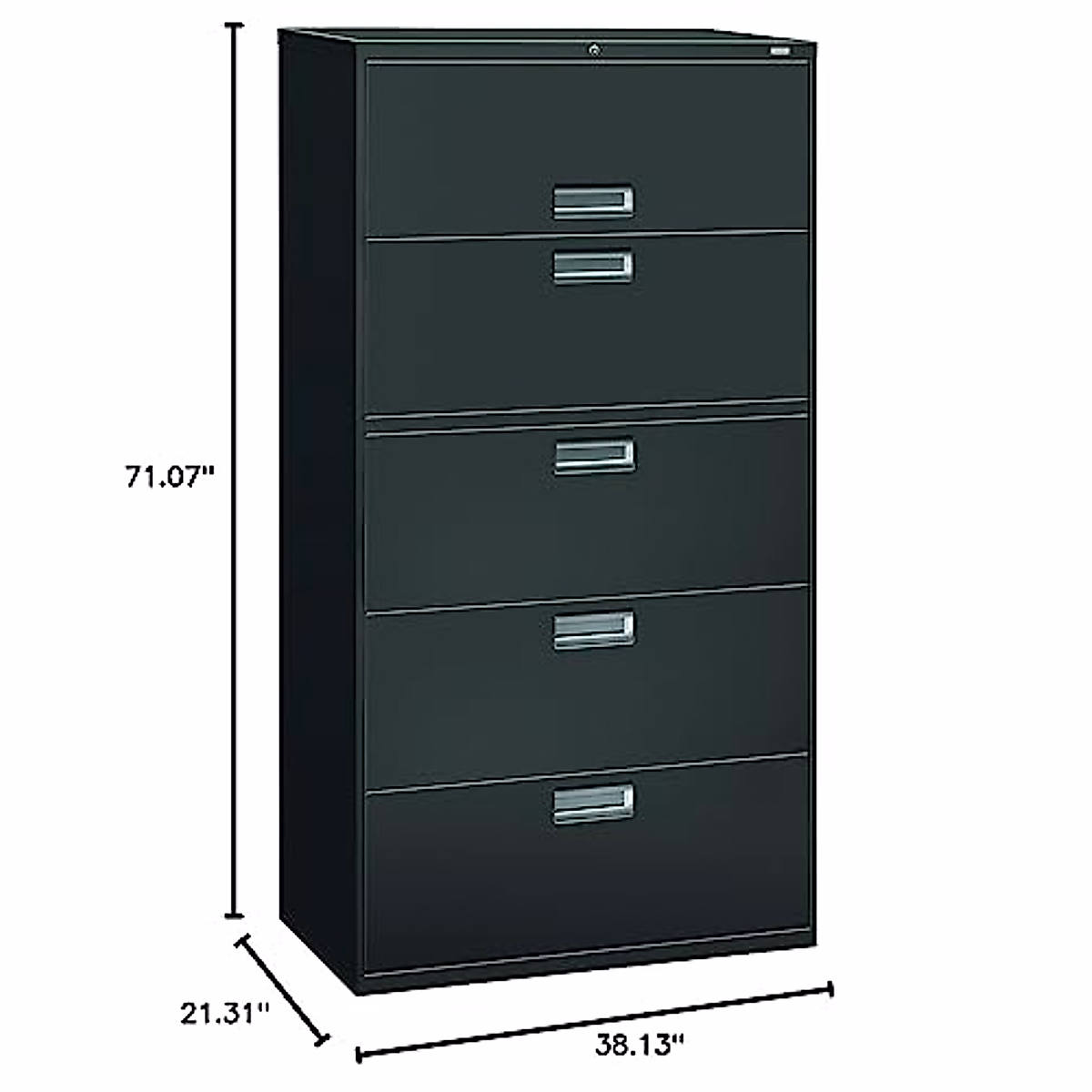 HON Brigade 600 Series Lateral File, 4 Legal/Letter-Size File Drawers, 1 Roll-Out File Shelf, Charcoal, 36" X 18" X 64.25"