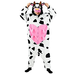 vavalad Cow Onesie Adult Unisex Adult Animal Onesie Animal Cosplay Polar Fleece Halloween Costume For Men Women