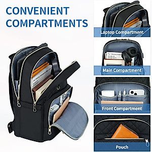 KROSER Laptop Backpack 15.6 Inch Stylish Daypack with USB Charging Port, Water-repellent Nylon School Backpack Backpack for Travel/Business/Women/Girls-Black