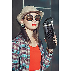 30oz Black Leopard Tumbler with Handle and Straw, Stainless Steel Vacuum Insulated Coffee Tumbler, Travel Mug Water Bottle, Leopard Stuff Accessories Decor, Leopard Gifts for Women