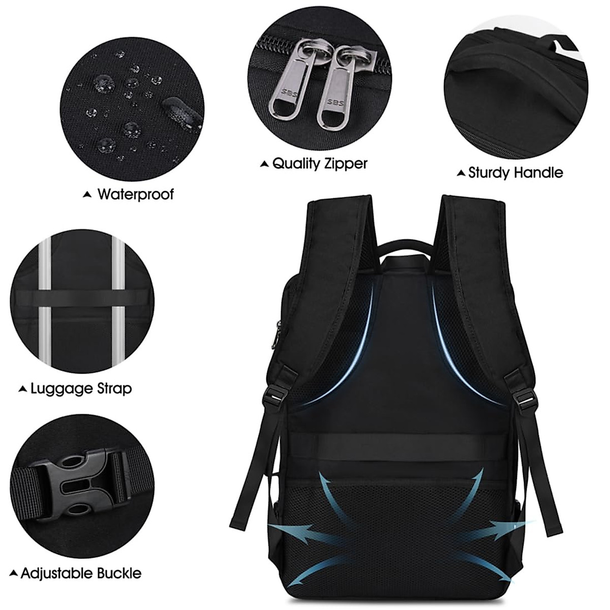 Travel Backpack for Men Women 17 Inch Flight Approved Carry on Backpack Waterproof Large 40L Laptop Backpack Luggage Daypack Business College School Computer Weekender Overnight Backpack,Black