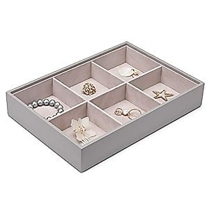 Vlando Miller Jewelry Tray-Six compartment,Multiple Color Combinations, Large Capacity Multi-Layer Design and Fashion(Grey)