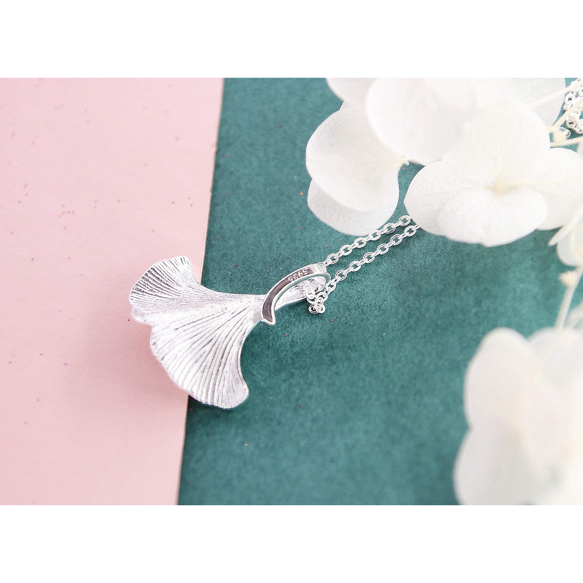 Helen de Lete 3D Ginkgo Leaf Sterling Silver Choker Necklace-silver