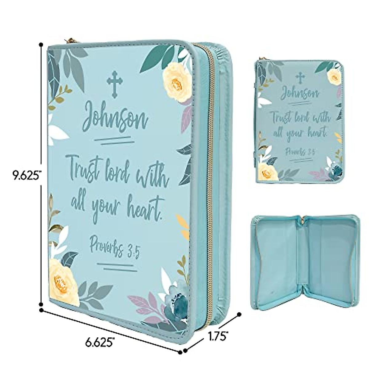 9.6x6.6 Inch Personalized Bible Cover, Custom Bible Cover – Personalized Leatherette Bible Cover and Carrying Case with Handle, Womens Bible Case - Teal (Design 1)