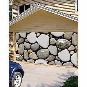 Black White Pebble Texture Garage Door Decorations, Abstract Modern Art Garage Door Banner Cover with Grommets, Garage Door Mural Backdrop Decoration for Indoor Outdoor Wall Door Photography 7x8ft
