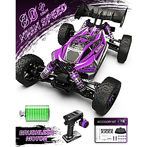 RIAARIO 1:14 RTR Brushless Fast RC Cars for Adults, Max 63mph Hobby RC Truck, 4X4 Remote Control Car for Boys with Carbon Fiber Chassis & Metal Gear, Oil Filled Shocks Electric Vehicle Buggy for Kids
