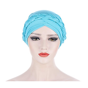 Fxhixiy Hijab Braid Silky Turban Hats for Women Cancer Chemo Beanies Cap Headwrap Headwear (Lake Blue)