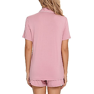 FERDAT Pj Sets Women's Pajamas Button Up Sleepwear 2 Piece Soft Lounge Shorts Pink M