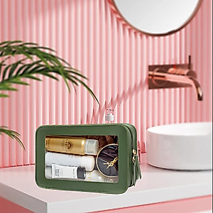 FFpaw Clear Makeup Bag Organizer, TSA Approved Portable Travel Toiletry Bag Clear Cosmetic Bag Case Small Make Up Bag Mini Makeup Pouch for Purse Transparent Car Essentials for Women Men (Green)