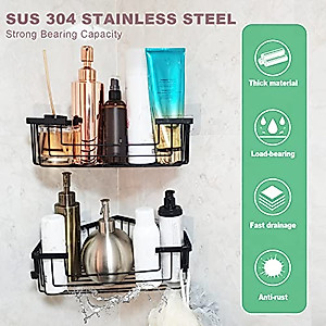 FULL TREND Corner Shower Caddy, 2Pack Shower Organizer Shelves with 6 Adhesive Hooks, No Drilling Shower Shelf Organizer Rustproof Storage Rack for Bathroom, Toilet, Kitchen (Black)
