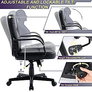 MFD LIVING Task Office Chair Mid- Back Computer Chair, Swivel Armrest Desk Chair PU Leather Tilt Executive Padded Home Office Chair (Black)