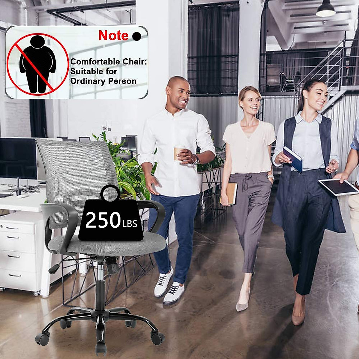 Office Chair Desk Chair Computer Chair Ergonomic Mid Back Mesh Chair with Lumbar Support & Armrest Modern Adjustable Height Swivel Task Executive Chair for Women Men Adult, Grey