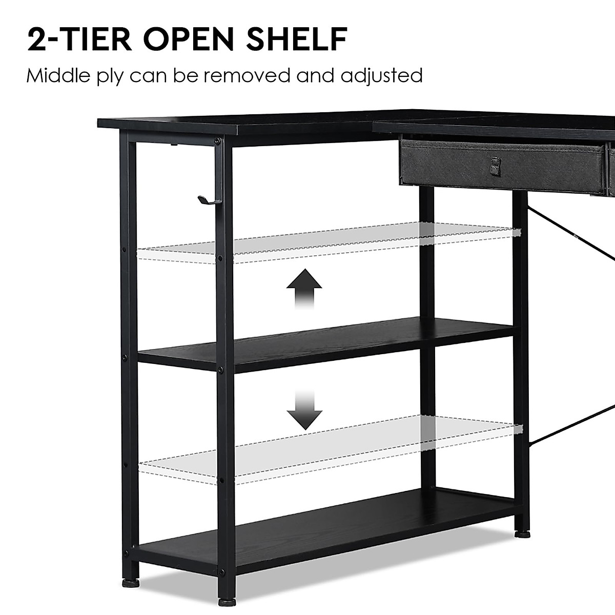 Ｍａｉｈａｉｌ Maihail Home Office Desk with Drawers Shelves, 39 inch Computer Corner Desk for Small Space, Small L Shaped Desk with Side Storage for Bedroom, Black
