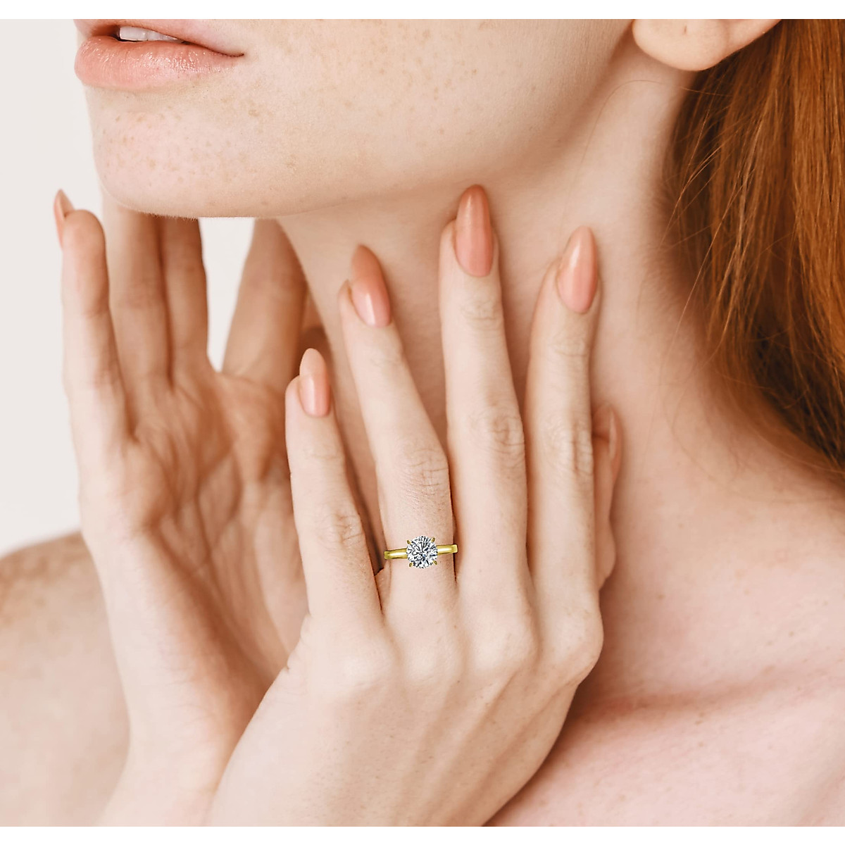 Hoops & Loops Yellow Gold Flashed 925 Sterling Silver 3.0ct Round Brilliant Cut Cubic Zirconia Solitaire Engagement Bridal Wedding Statement Band Ring for Women, Size 7