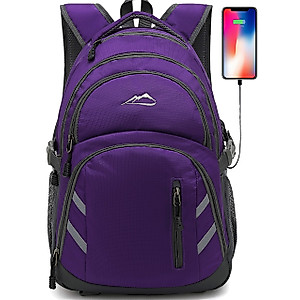 Backpack Bookbag for School College Laptop Travel Student ,Fit Laptop Up to 15.6 inch with USB Charging Port Multi Compartment Anti theft, Gift for Women Men (Purple)