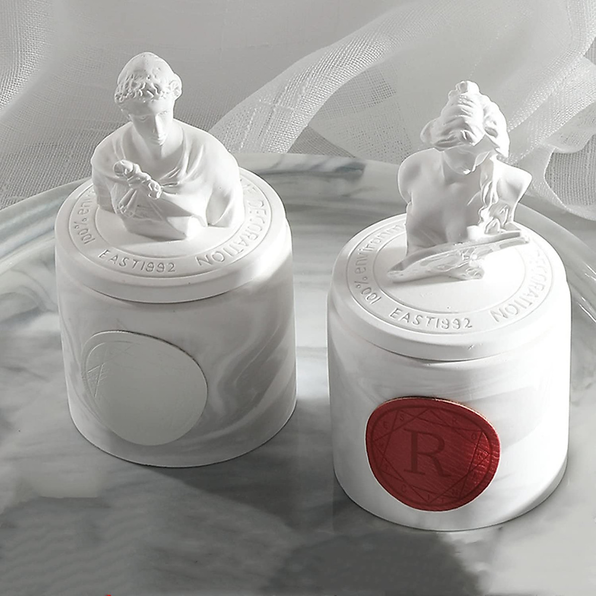 KELANO Monet Garden Scented Candles for Home, 100% Natural Coconut Wax Aromatherapy Candle, Exquisite Sculptures of Greek Mythology Characters with Marbled Jar