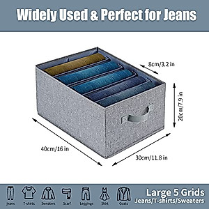 Clothes Organizer with Larger Grid (3.2"W), Foldable Wardrobe Clothes Organizer with Handles & Removable PP Board, Fabric 5 Grids Drawer Organizers for Clothing Jeans Underwear Pants Socks (2 Pack)