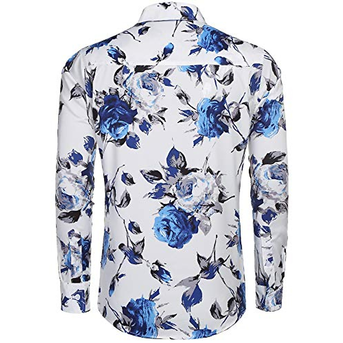 COOFANDY Men's Long Sleeve Dress Shirt - Casual Button Down (White & Blue, Large)