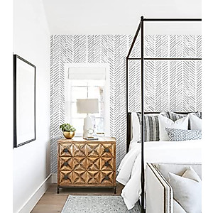 Guvana Line Peel and Stick Wallpaper Gray and White 17.7"x118" Self Adhesive DIY Removable Stripe Contact Paper Decorative for Livingroom Bedroom Wall Covering