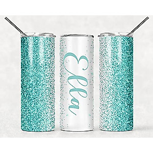 Personalized Insulated 20oz Tumbler | Stainless Steel Insulated Cup | Travel Cup | Double Wall Coffee Cup for Hot and Cold Drinks | Rose Pink Glitter Effect with Name