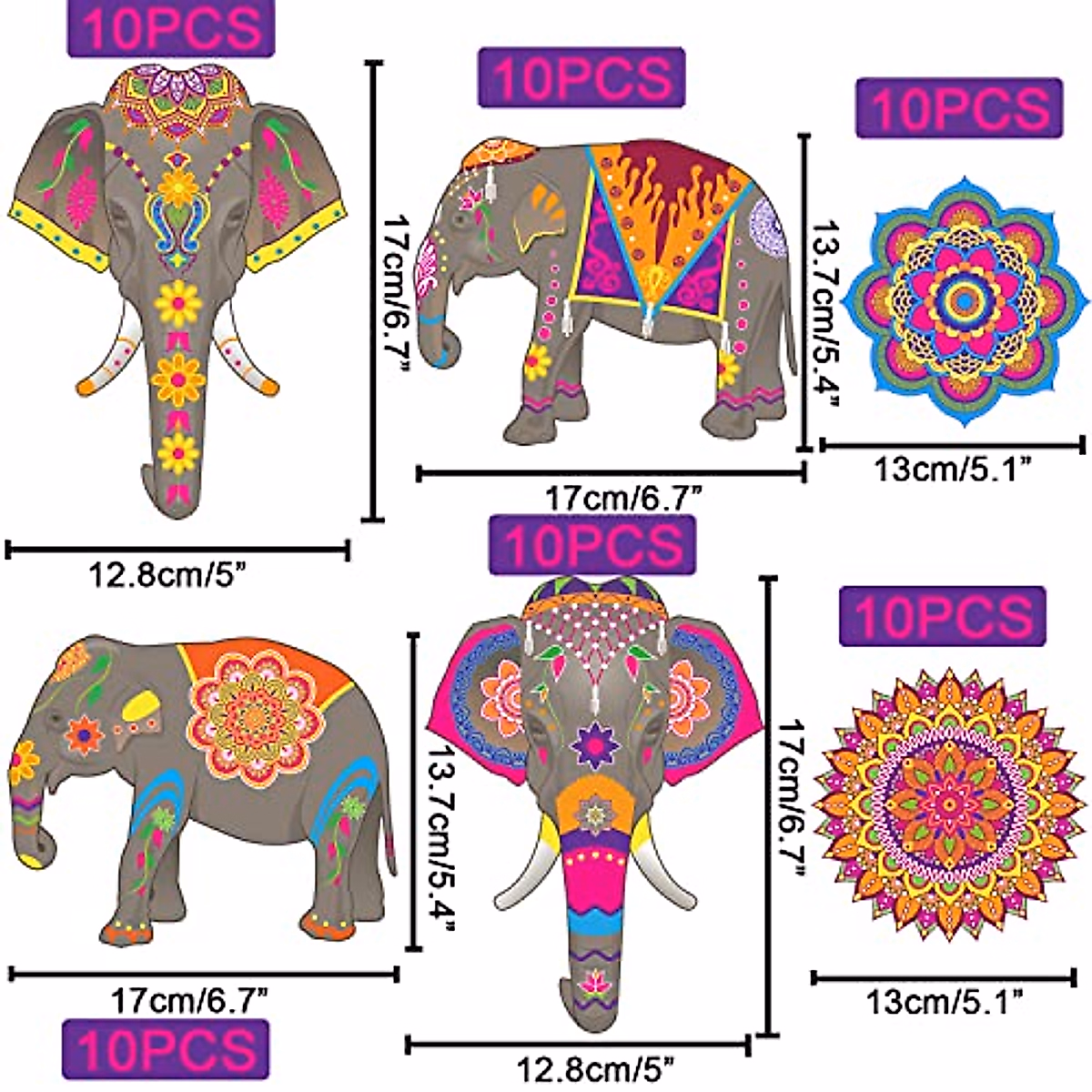 60 Pieces Diwali Elephant Cutouts Cards Party Decorations, Festival of Lights Theme Deepavali Party Signs Paper Cardboard Cutouts Diwali Party Supplies