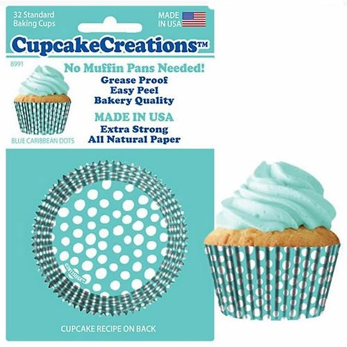 Cupcake Creations 32 Count Cupcake Baking Papers (Turquoise Dots)