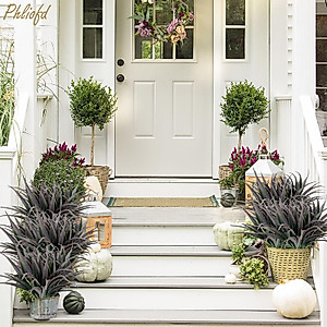 Phliofd 6Pcs Artificial Grass Fake Plants 17.3in Outdoor Plants UV Resistant Faux Greenery Stems Fake Grass for Home Window Garden Office Patio Pathway Front Porch Halloween Décor Green & Black