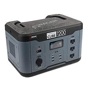 Wagan EL8836 Lithium Cube 1200 Portable Power Station 1166Wh Lithium Battery, 120V 1000W Pure Sine Wave, AC DC Outlet, USB Outlet, Solar Power Generator