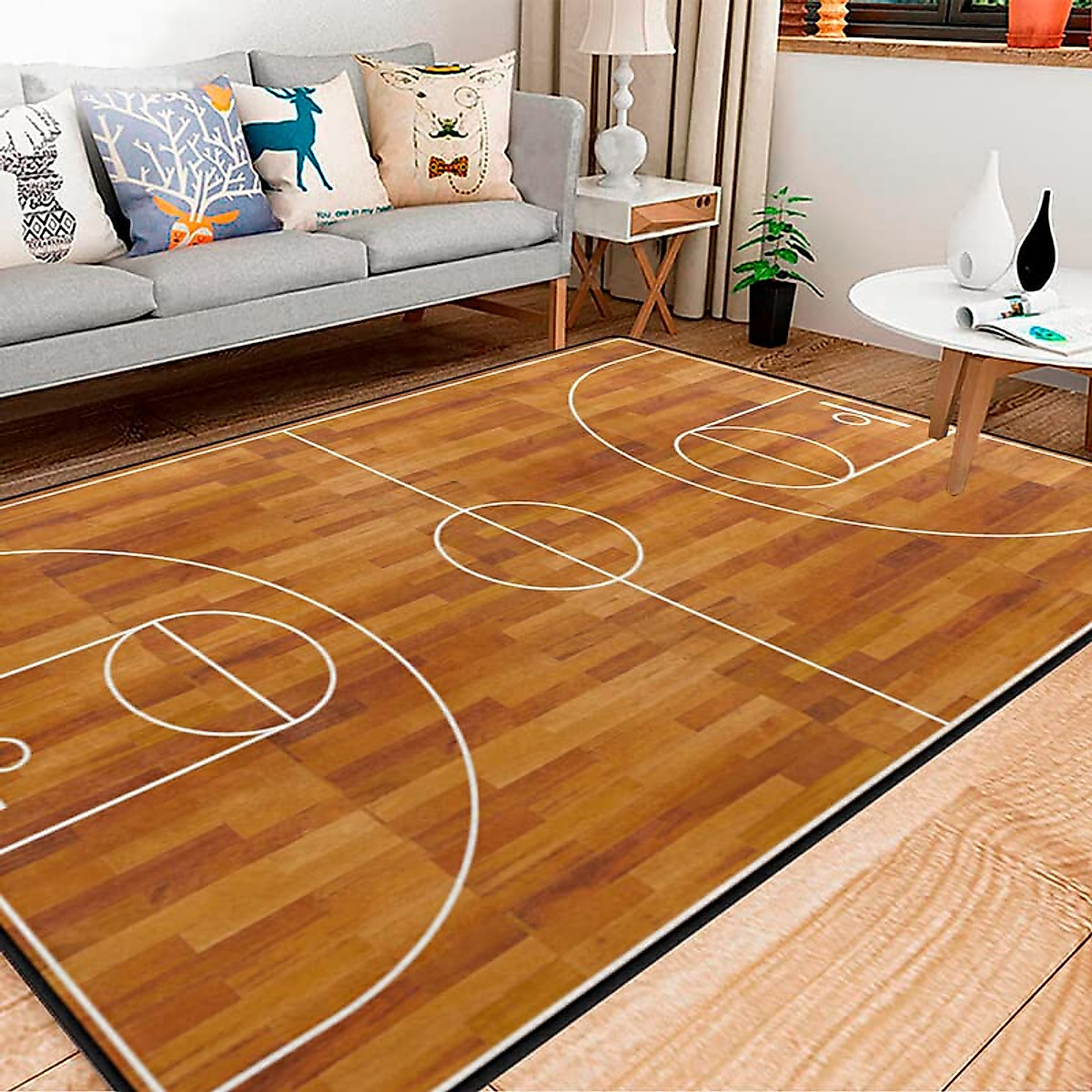 Vnurnrn Sletend Basketball Court Area Rug 3' x 5' Non Slip Area Rug for Kitchen Floor Hallway Bathroom Living Room Bedroom Home Decorative