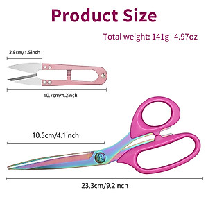 Vutyvve Left-Handed Fabric Scissors for Cutting Fabric, Garments, Textiles, 23cm Tailor's Scissors, Thread Cutter, Set of 2