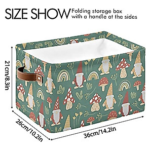 Kigai Mushroom Gnomes Storage Basket with Handles Collapsible Storage Bins Canvas Fabric Storage Organizer for Shelves Closet Bedroom Living Room 2Pack
