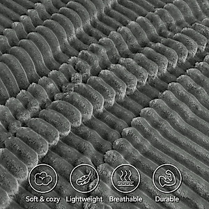 INFIIXSO Sherpa Throw Blanket for Couch - Super Soft & Warm Striped Fleece Blanket, Cozy Plush Fluffy Blanket All Season Use (Grey, 60x80 Inches)